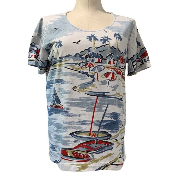 Southern Lady | Tops | Coastal Print Shortsleeve Scoopneck Womens Top ...